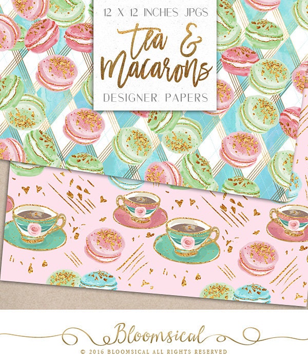 Macarons Tea Party Digital Papers Flowers Pastry High Tea - Etsy