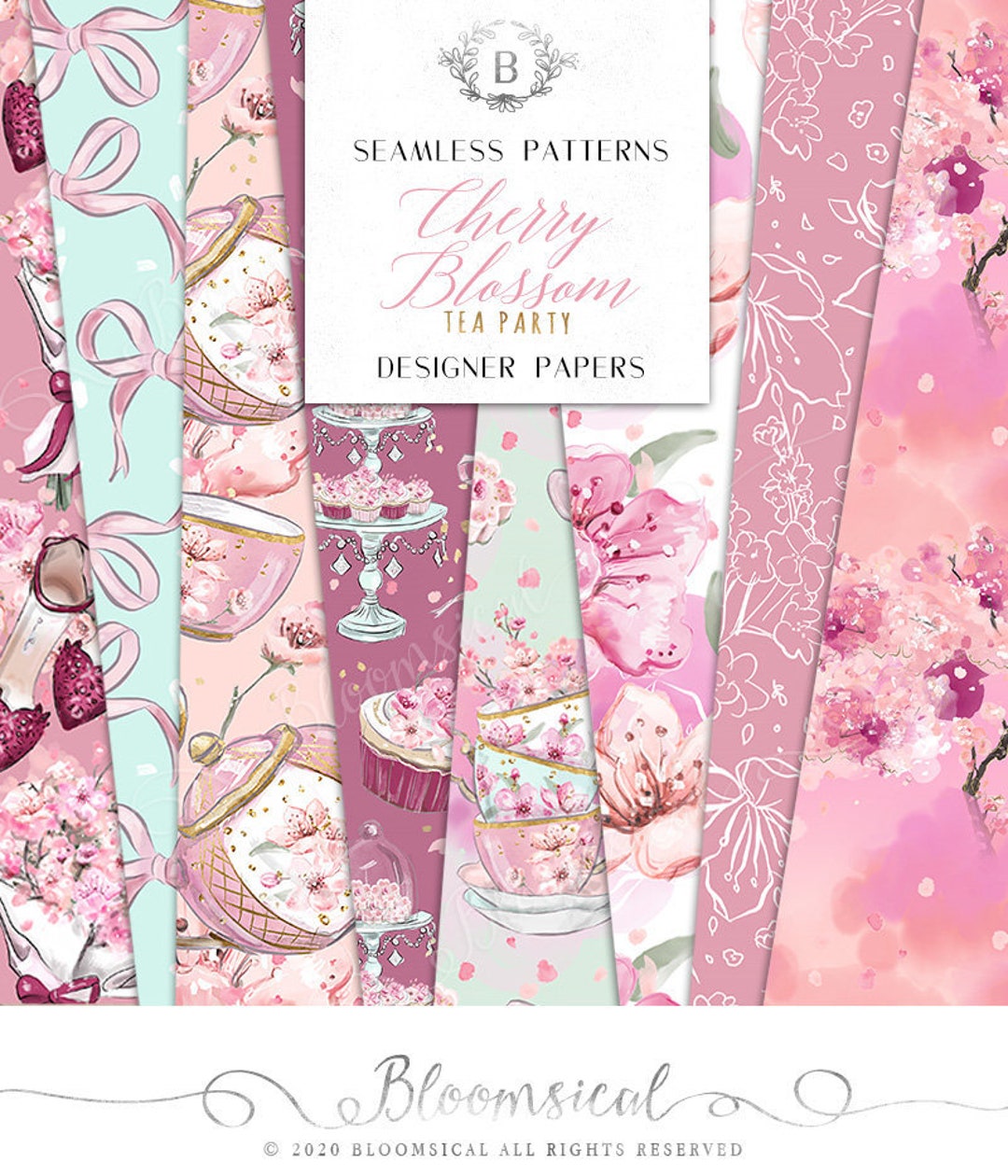 Cherry Blossom Tea Party Digital Papers | Spring Floral Seamless ...