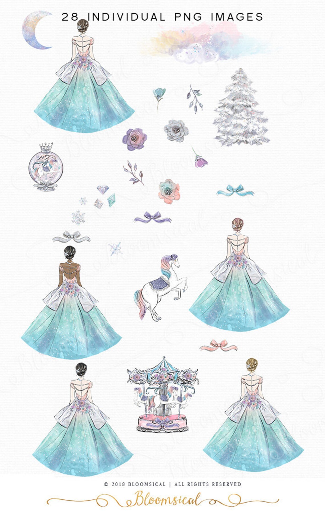 Magical Winter Clip Art Pastel Rainbow Horse Carousel Clouds | Etsy