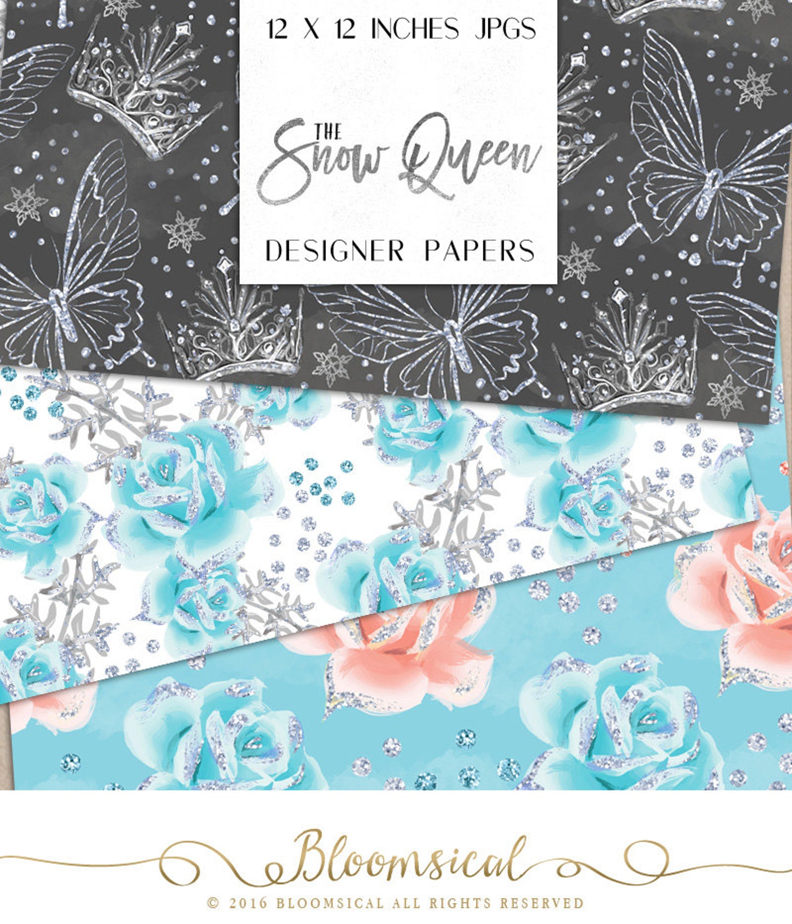 Winter Digital Paper Pack Snow Queen Fashion Sliver Glitter - Etsy