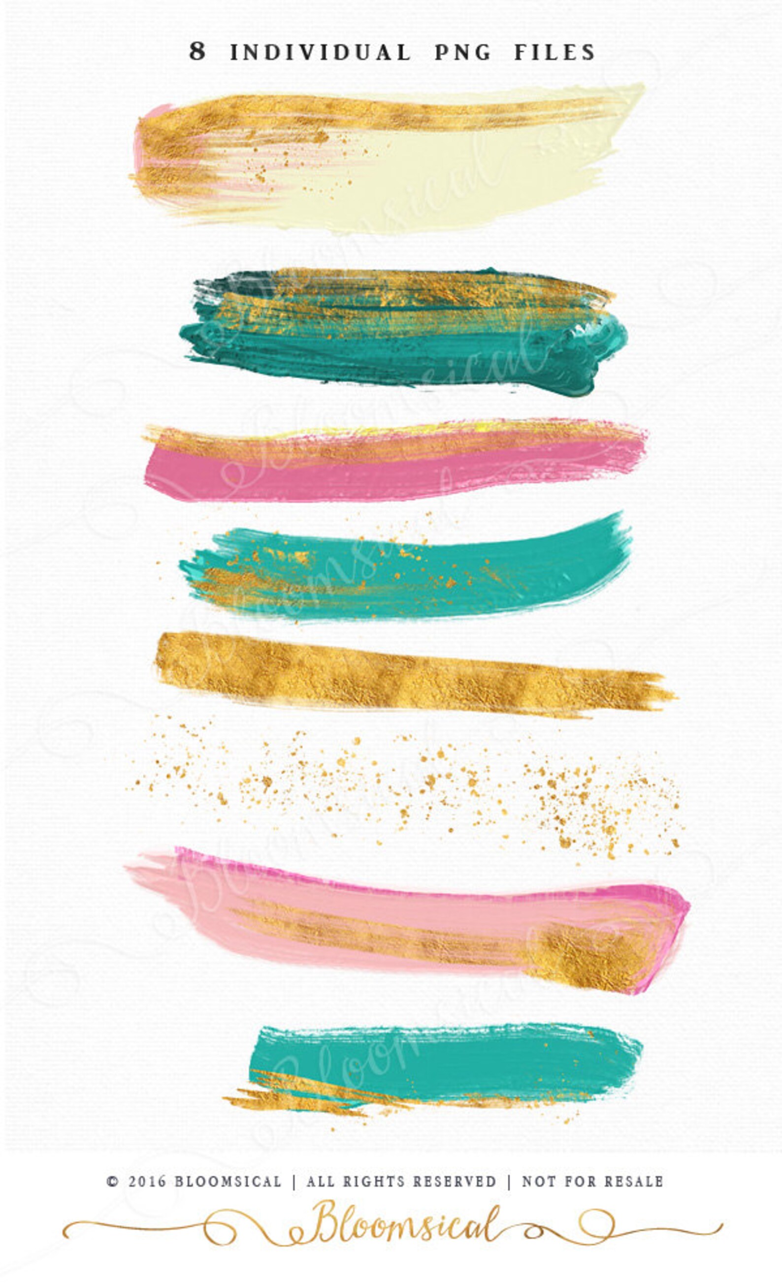 Gold Foil Brush Strokes Clip Art Hand Painted Emerald Pink | Etsy