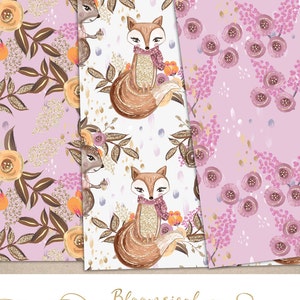 Woodland Digital Papers | Fall Graphics Cute Glam Fox Owl Squirrel ...