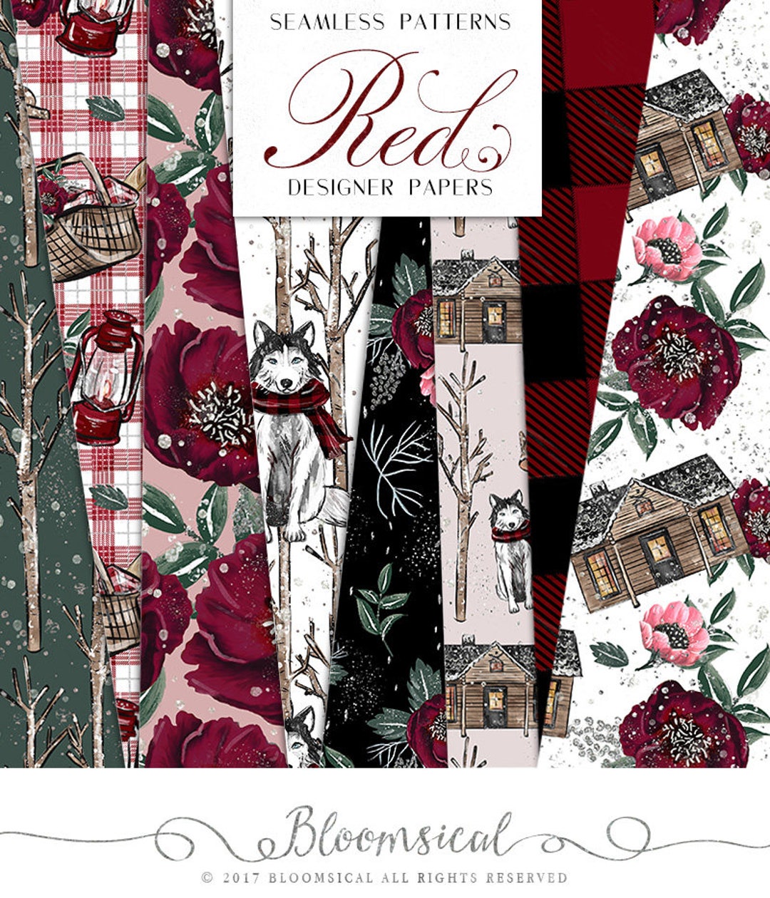 Winter Digital Papers | Red Riding Hood Wolf Cabin Forest Lumberjack ...