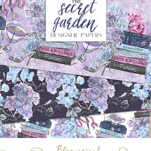 Secret Garden Digital Paper Books Tea Flowers Pack Fashion Seamless ...