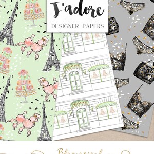 J'adore Digital Paper Pack Paris Macarons Poodle Fashion Modern ...