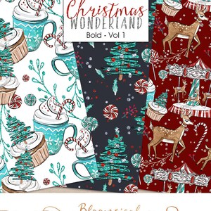 Christmas Digital Paper Pack Reindeer Peppermint Candy Chocolate ...