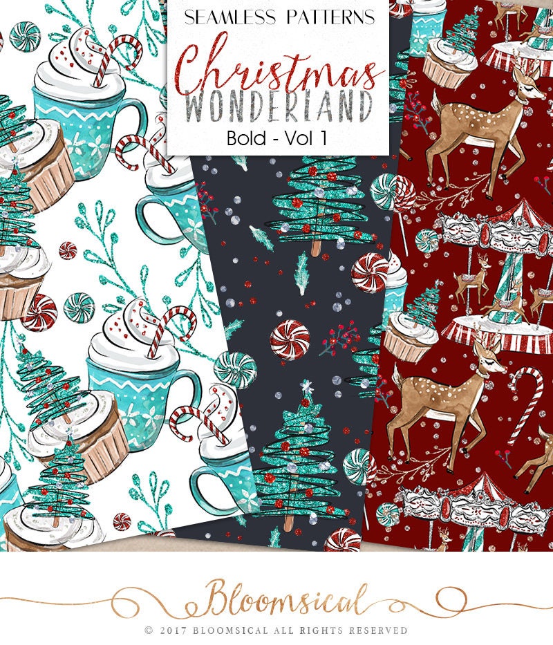 Christmas Digital Paper Pack Reindeer Peppermint Candy | Etsy