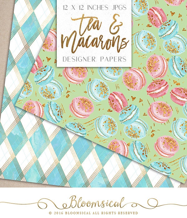 Macarons Tea Party Digital Papers Flowers Pastry High Tea - Etsy