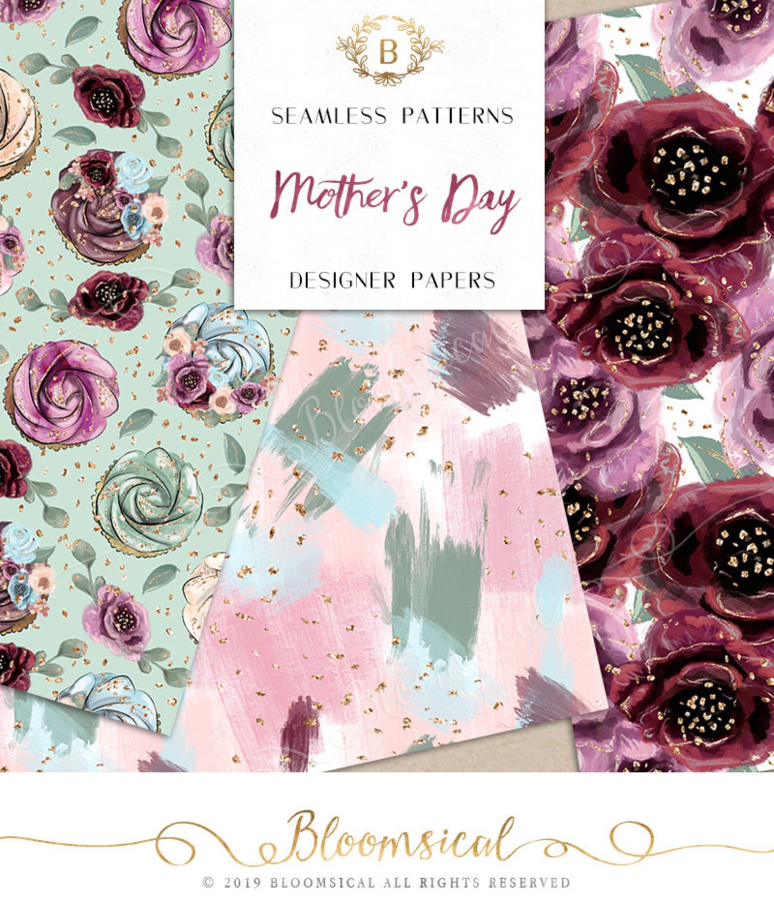 Mother's Day Digital Papers Flowers Bouquet Cake - Etsy