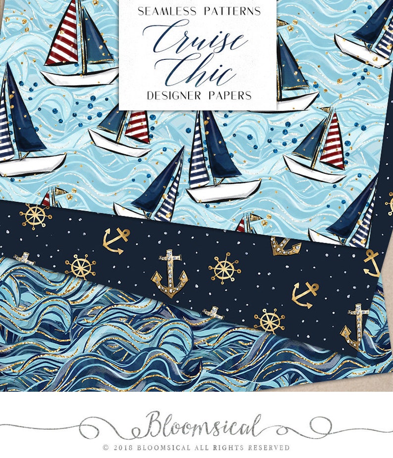 Nautical Digital Papers Cruise Vacation Chic Sea Boat - Etsy