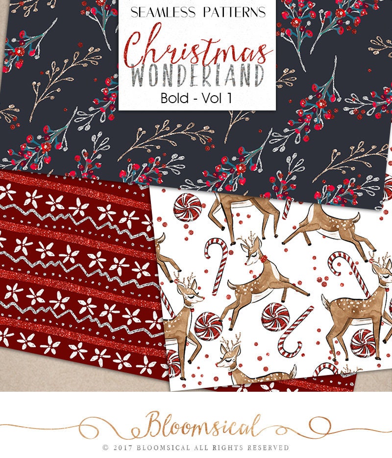 Christmas Digital Paper Pack Reindeer Peppermint Candy | Etsy