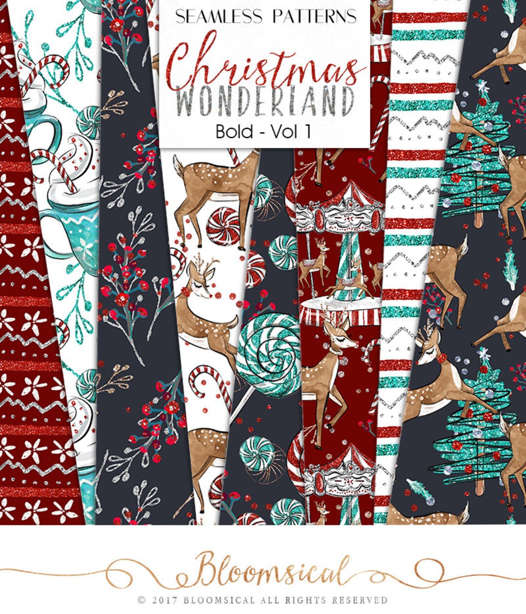 Christmas Digital Paper Pack Reindeer Peppermint Candy Chocolate ...