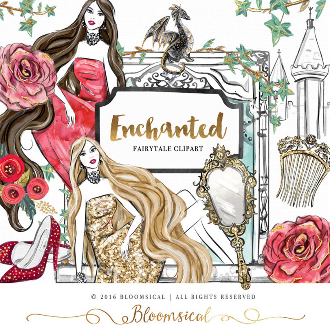 Enchanted Clip Art Fashion Illustration Glam Girl Fairy Tale - Etsy