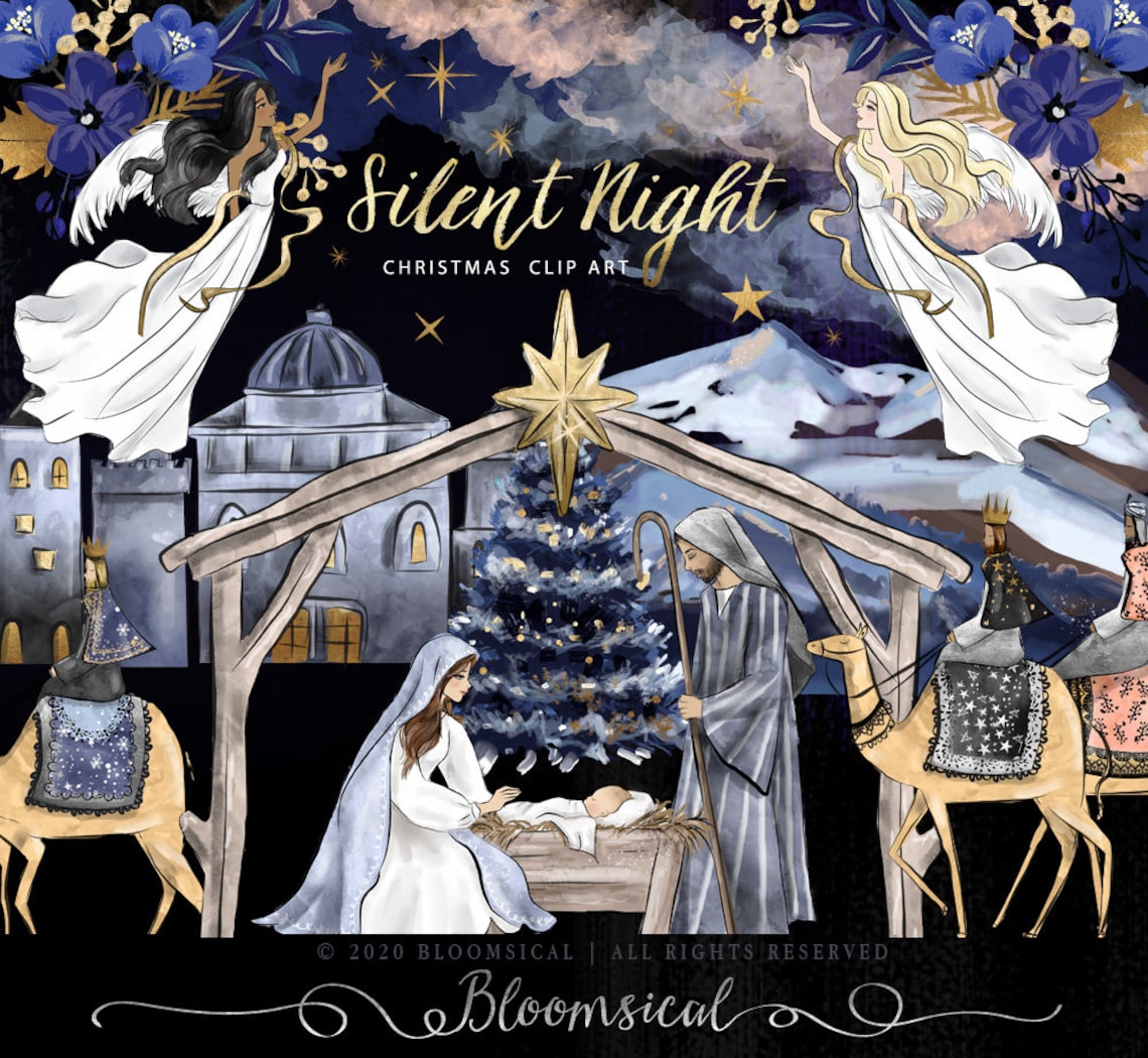 Silent Night Nativity Clipart Christmas Jesus Wise Men Angels - Etsy UK