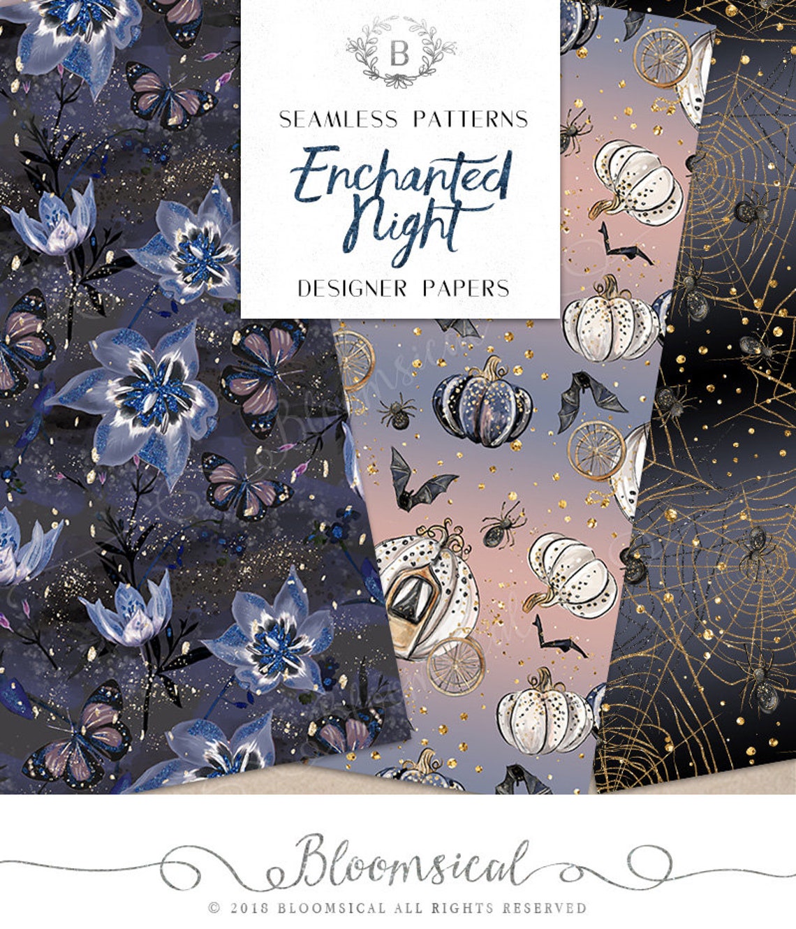 Halloween Digital Papers Dark Fairytale Fall Pumpkin Moon | Etsy