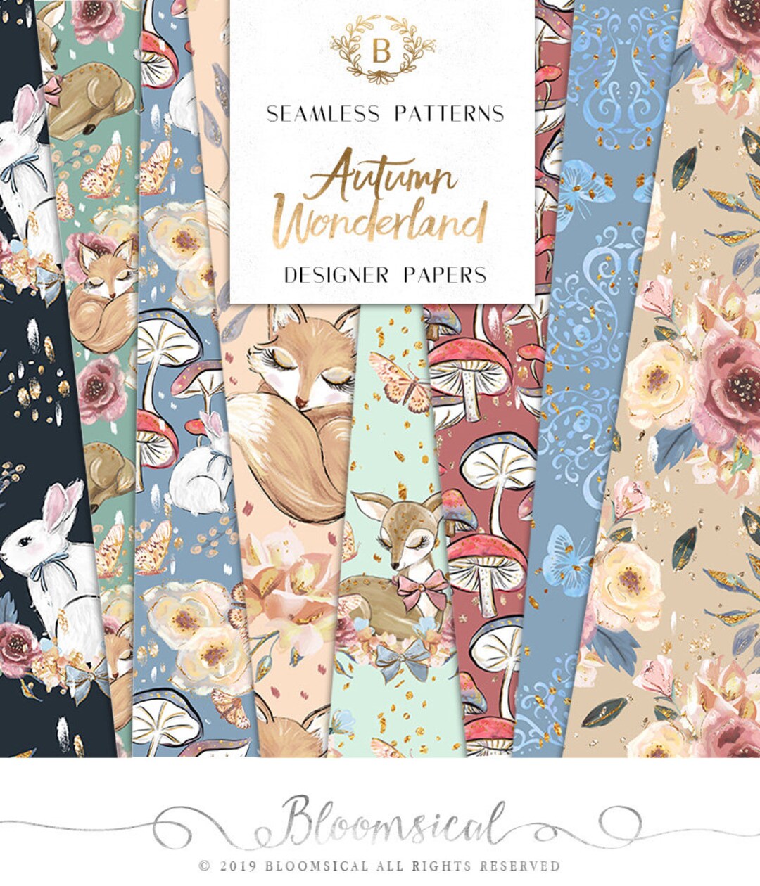 Autumn Wonderland Digital Papers Fall Woodland Creatures Deer Fox Bunny ...