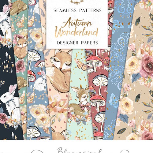 Autumn Wonderland Digital Papers Fall Woodland Creatures Deer - Etsy