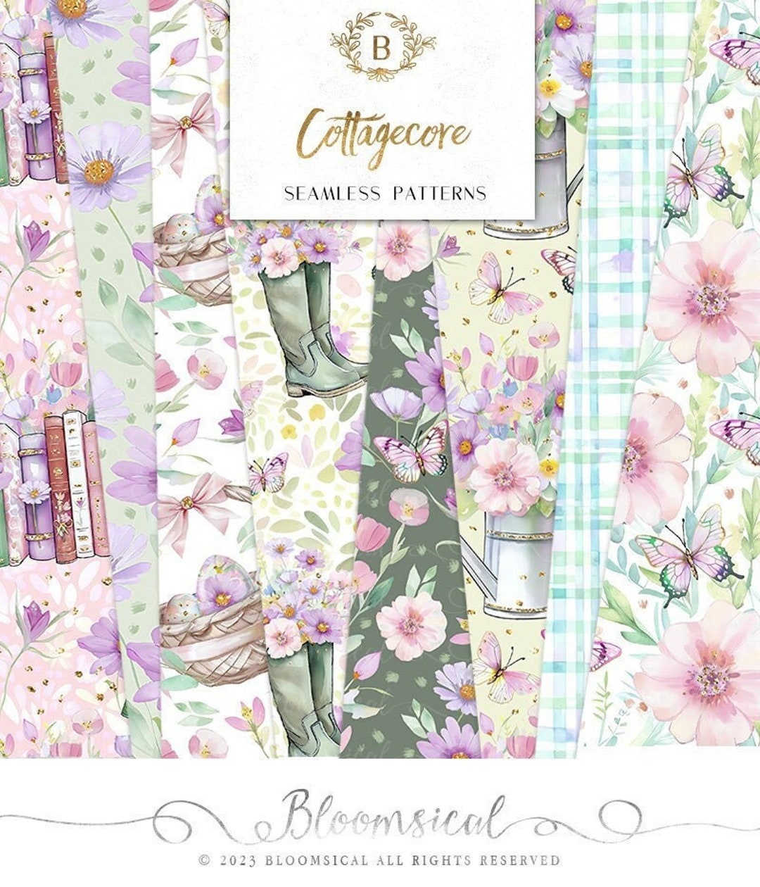 Cottagecore Seamless Digital Papers | Spring Easter Floral, Plaid ...