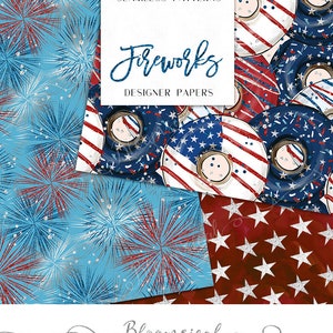 4th of July Digital Papers Red Blue Stars Stripes Fireworks - Etsy