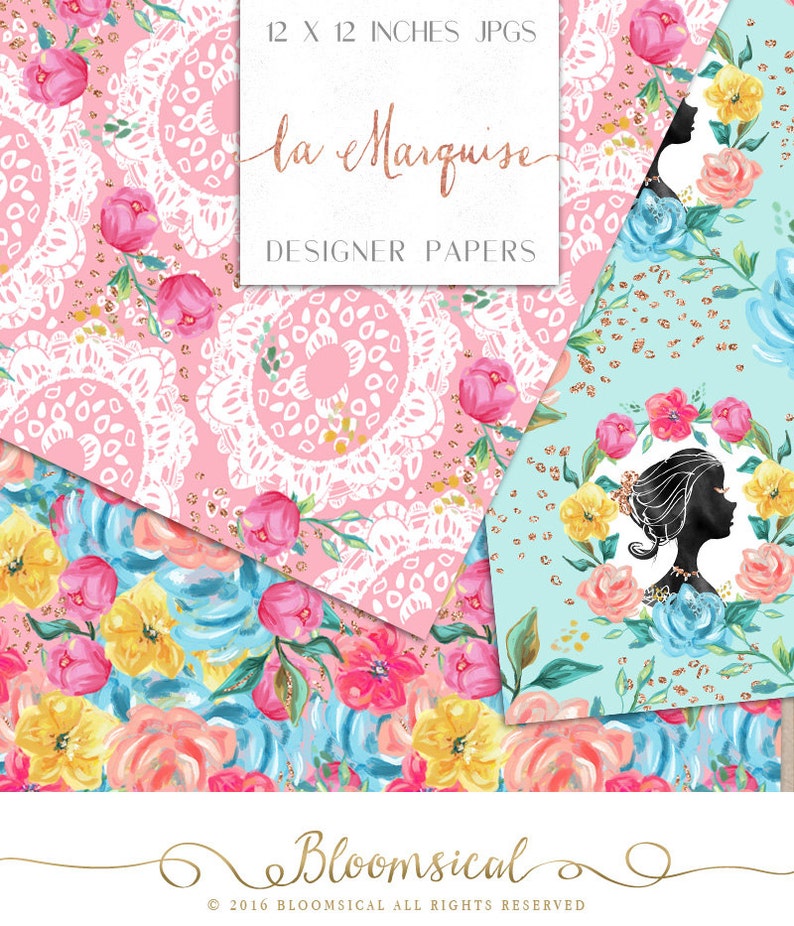 Shabby Chic Digital Papers Woman Silhouette Cameo Floral - Etsy