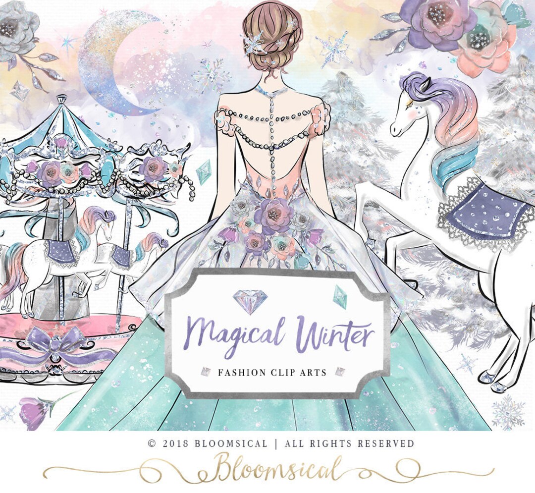 Magical Winter Clip Art Pastel Rainbow Horse Carousel Clouds - Etsy