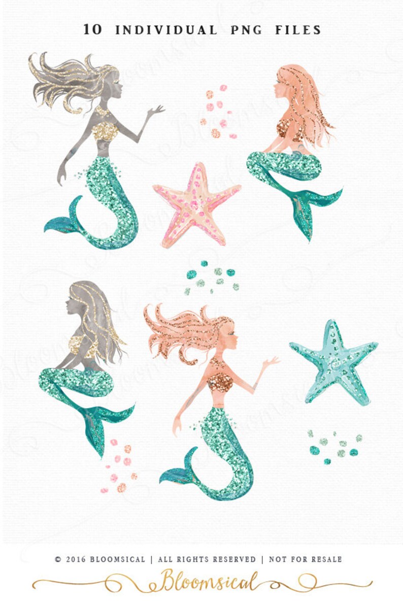 Glitter Mermaid Clip Art Glam Sea Mermaids Starfish Glitter - Etsy