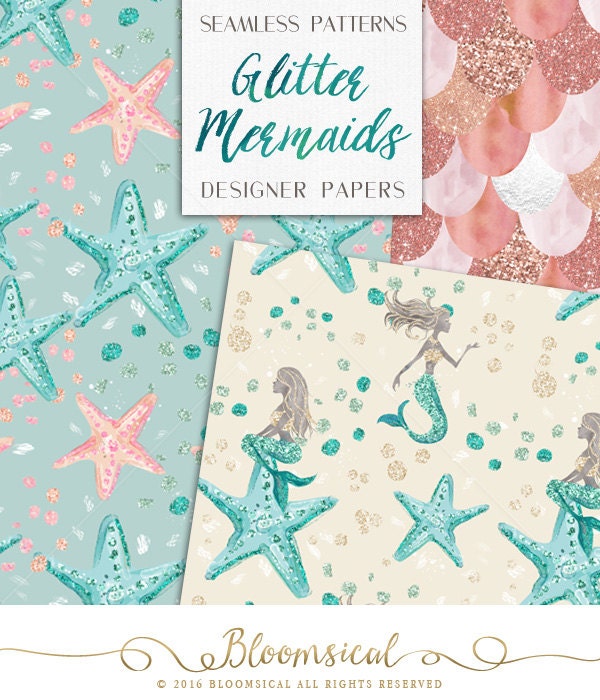 Mermaid Digital Papers Hand Painted Glitter Mermaids - Etsy