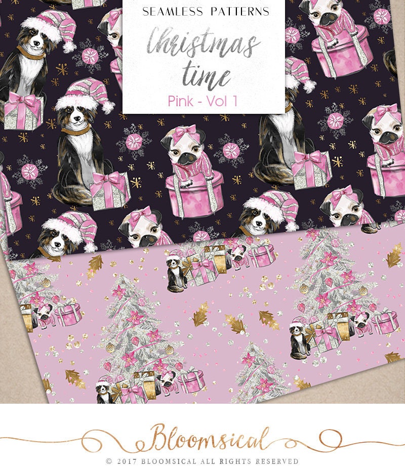 Christmas Digital Paper Holidays Tree Decoration Gifts Dogs - Etsy
