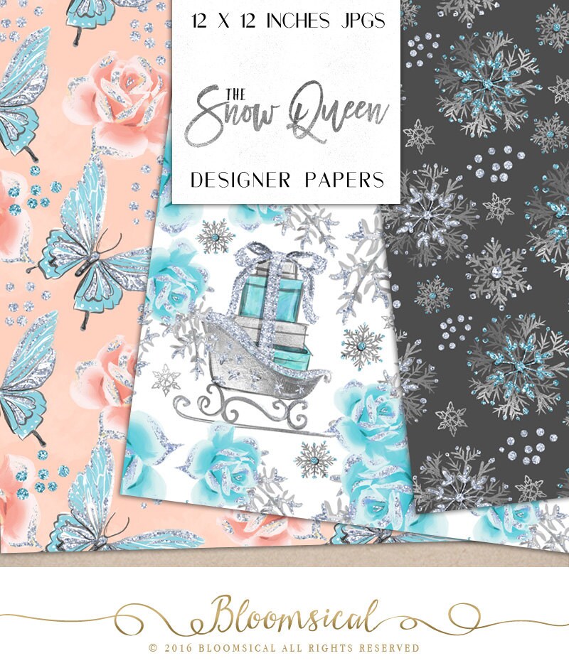 Winter Digital Paper Pack Snow Queen Fashion Sliver Glitter - Etsy