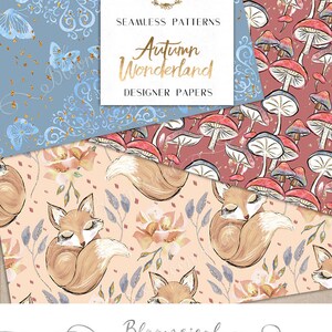 Autumn Wonderland Digital Papers Fall Woodland Creatures Deer Fox Bunny ...