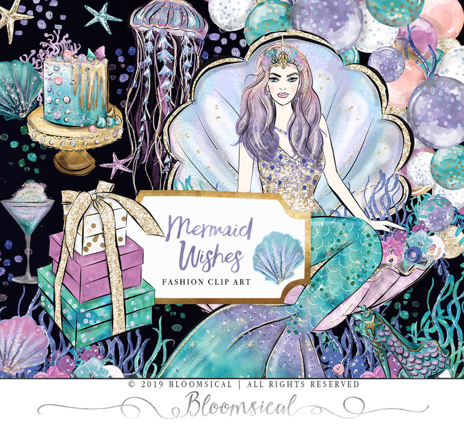 Mermaid Wishes Clip Art Celebration Party Under the Sea - Etsy
