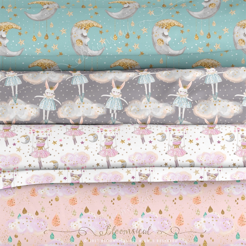 Sweet Dreams Digital Paper Pack Cat Bunny Stars Clouds Moon | Etsy