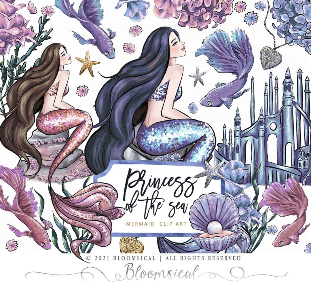 Princess of the Sea Clip Art Mermaid Underwater Fish Starfish Castle ...