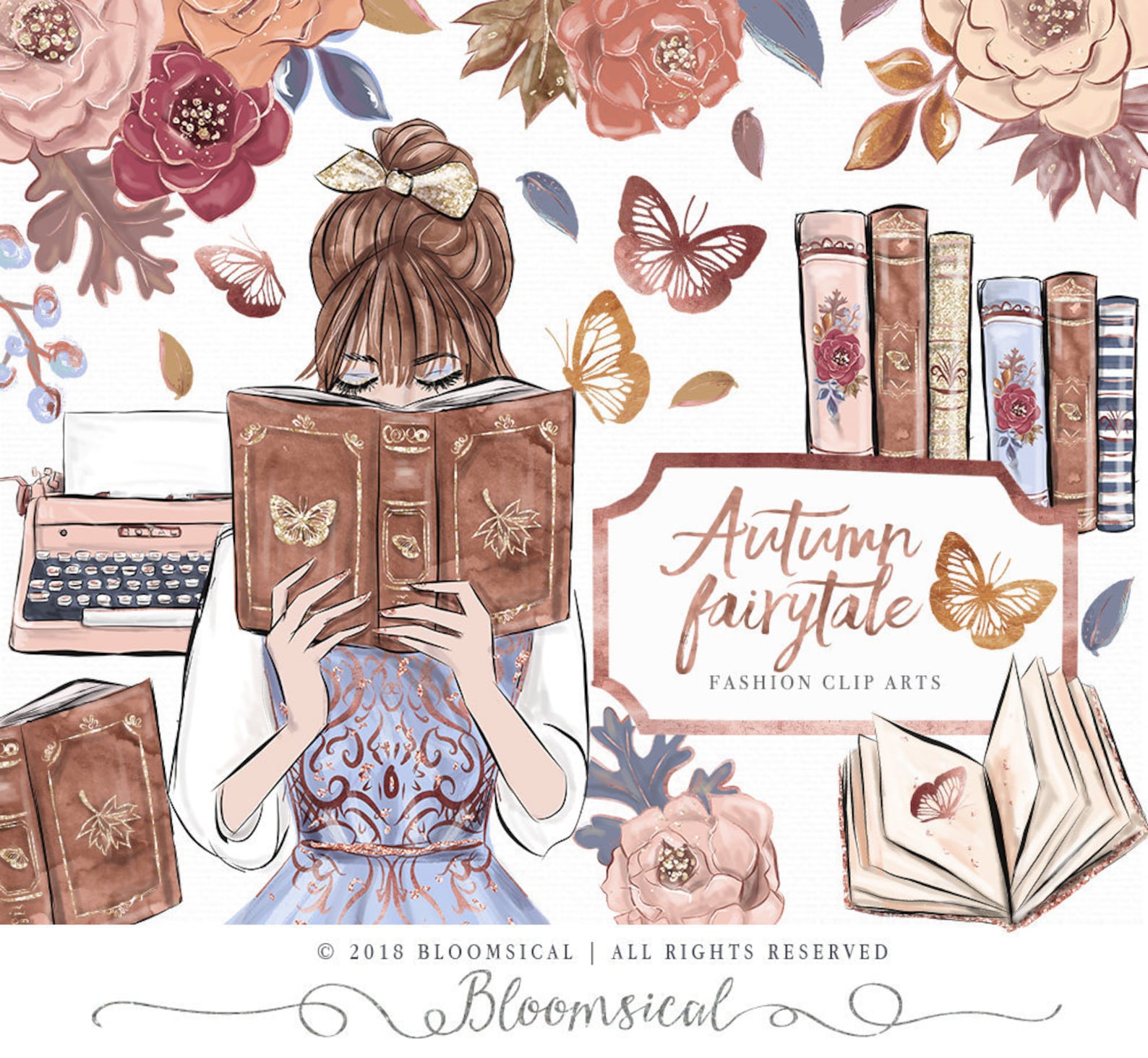 Autumn Clip Art Fairytale Fashion Illustration Girl Reading Book Fall ...