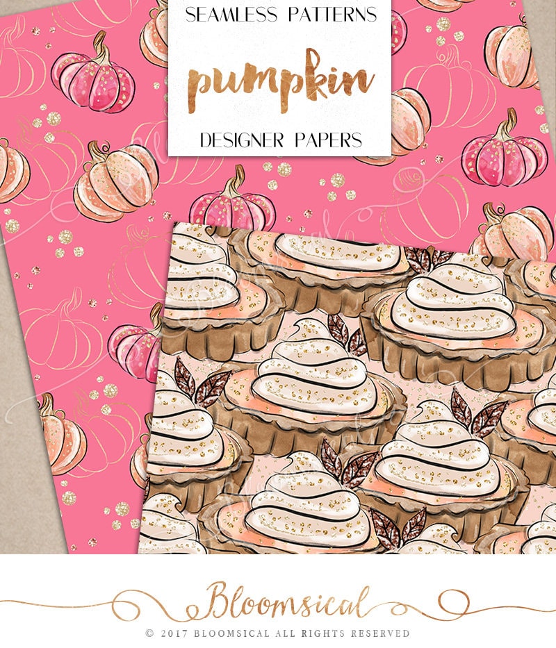 Pumpkin Fall Digital Paper Pack Autumn Leaves Thanksgiving Pie - Etsy