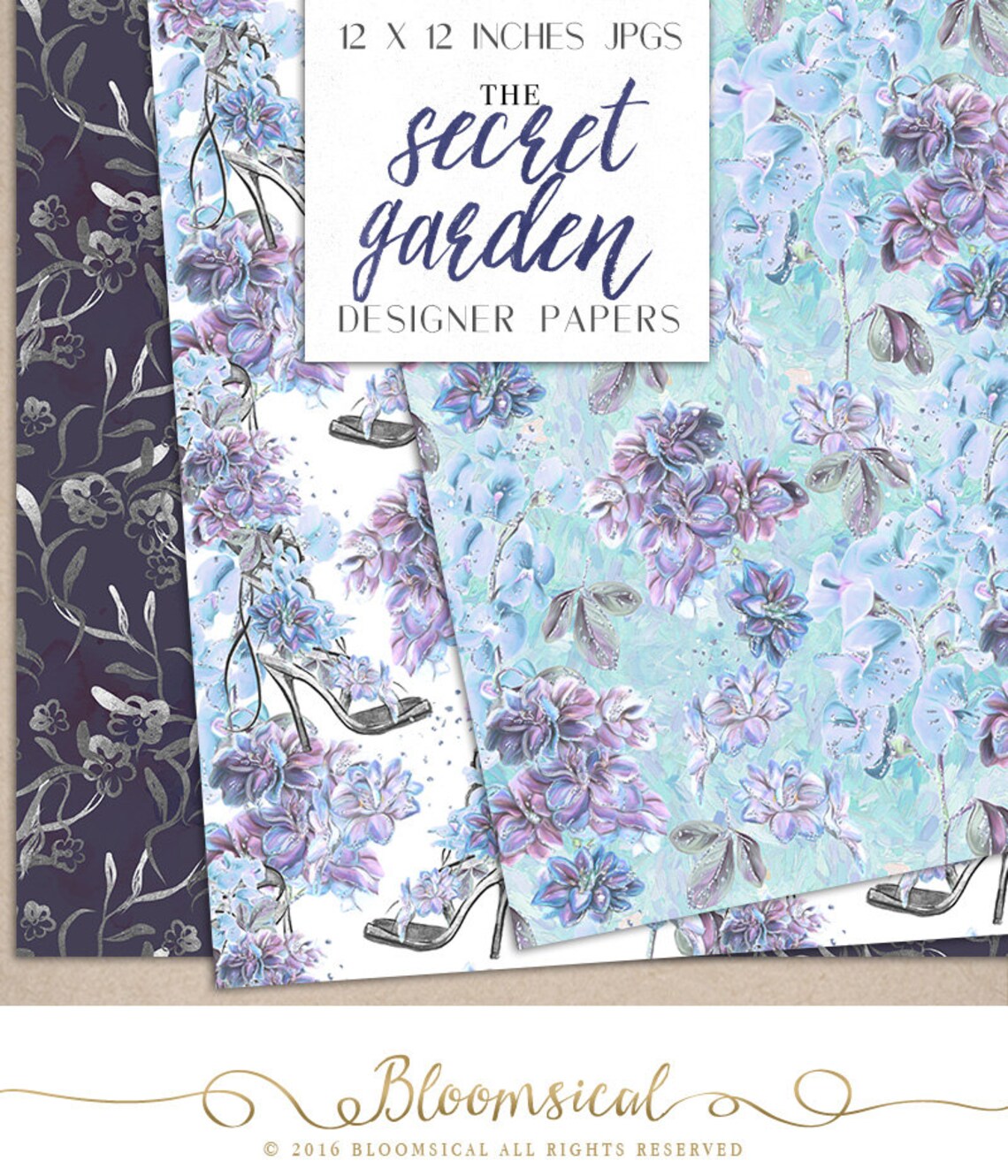 Secret Garden Digital Paper Books Tea Flowers Pack Fashion | Etsy