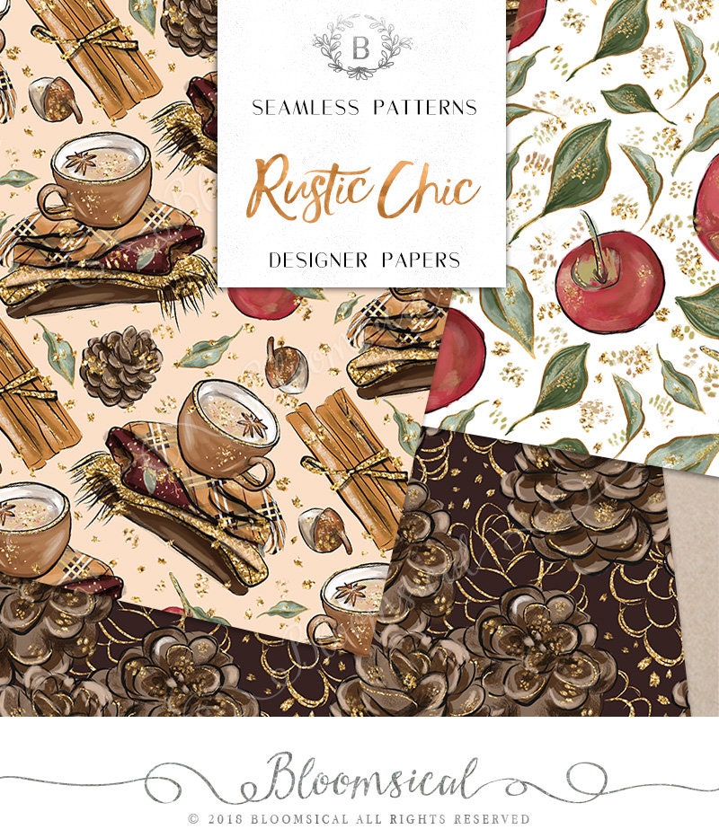 Fall Digital Papers Rustic Chic Apple Fox Wood Plaid Cozy | Etsy