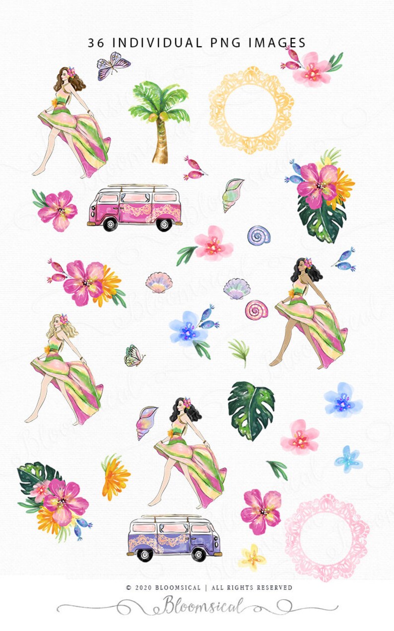 Paradise Island Clip Art Summer Tropical Seashell Flowers - Etsy