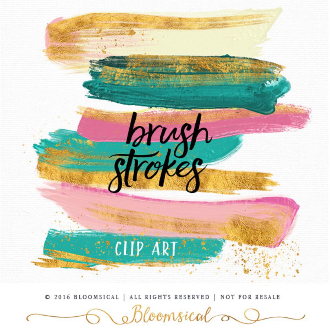 Gold Foil Brush Strokes Clip Art Hand Painted Emerald Pink | Etsy