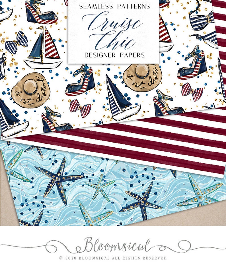 Nautical Digital Papers Cruise Vacation Chic Sea Boat - Etsy