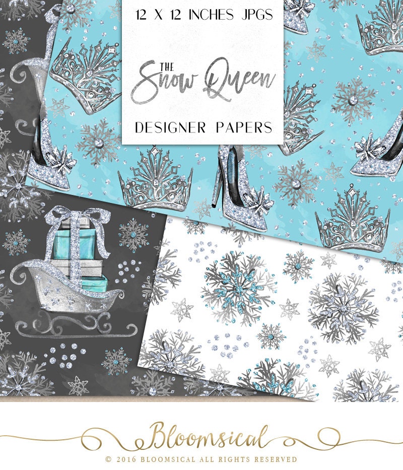 Winter Digital Paper Pack Snow Queen Fashion Sliver Glitter - Etsy