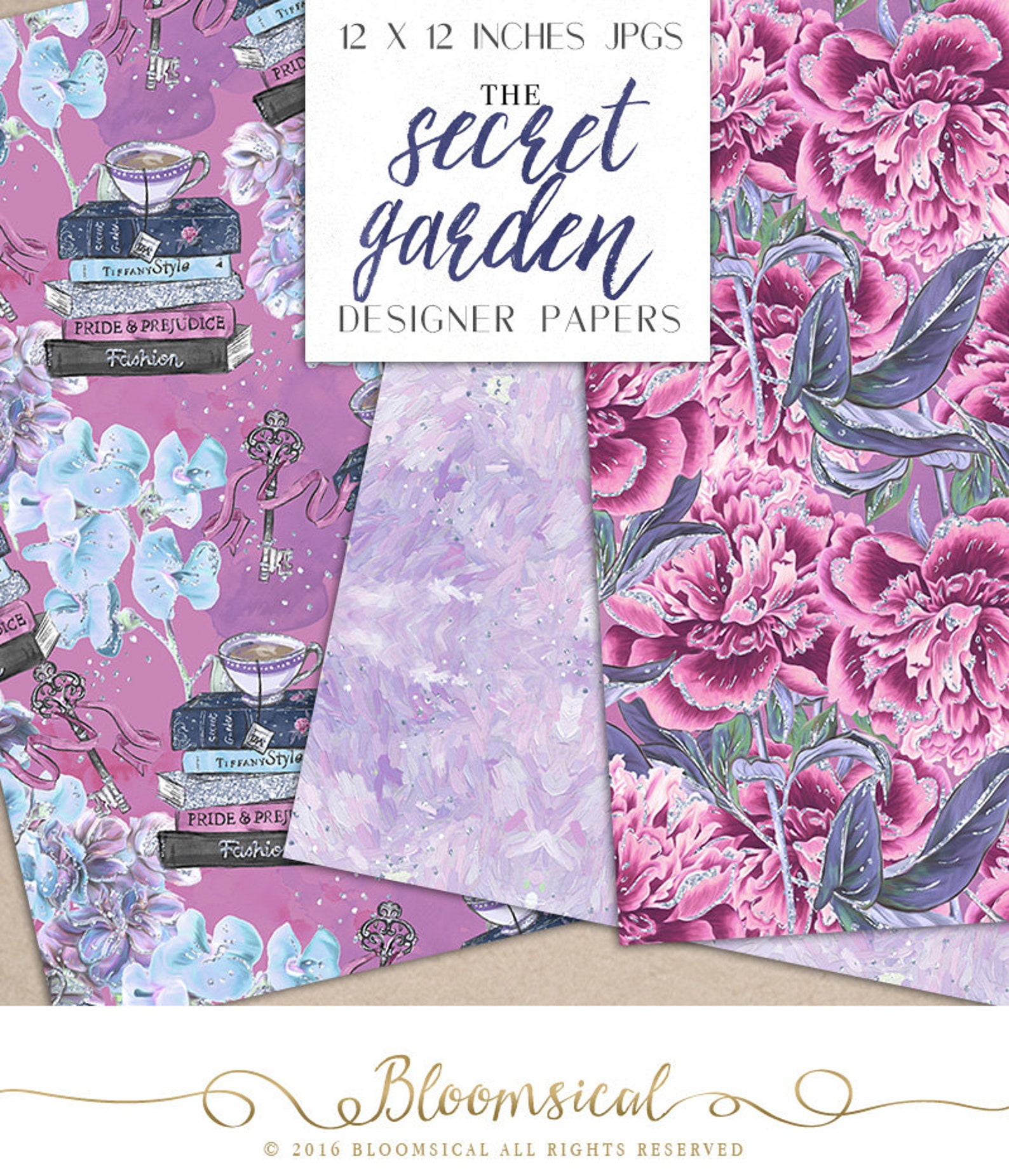 Secret Garden Digital Paper Books Tea Flowers Pack Fashion | Etsy