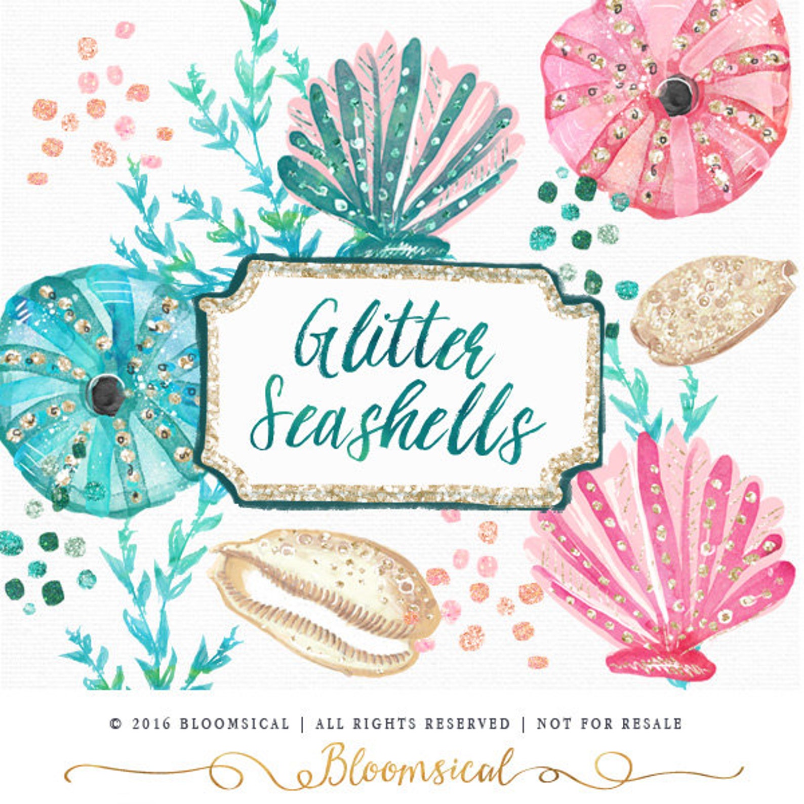 Glitter Seashells Clip Art Glam sea shells coral marine | Etsy