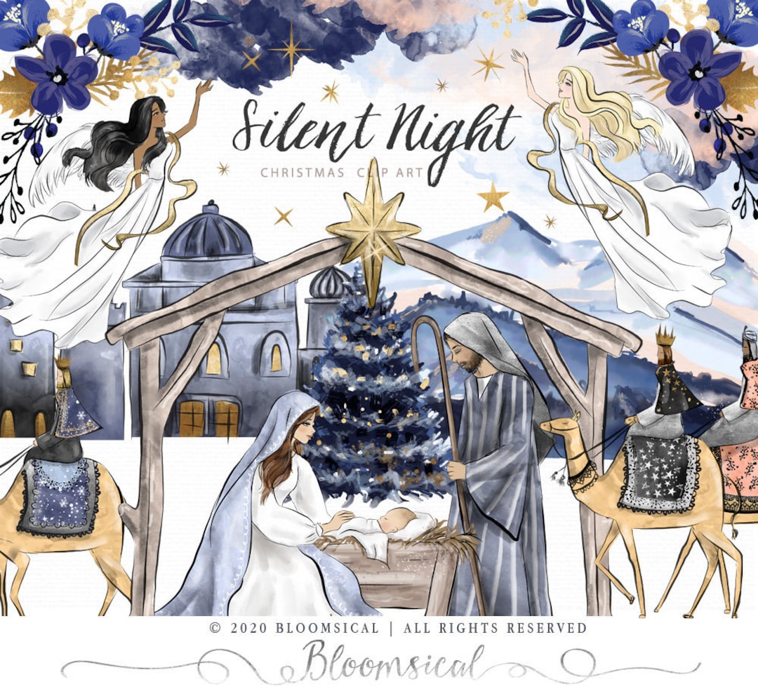 Silent Night Nativity Clipart Christmas Jesus Wise Men Angels Christian ...