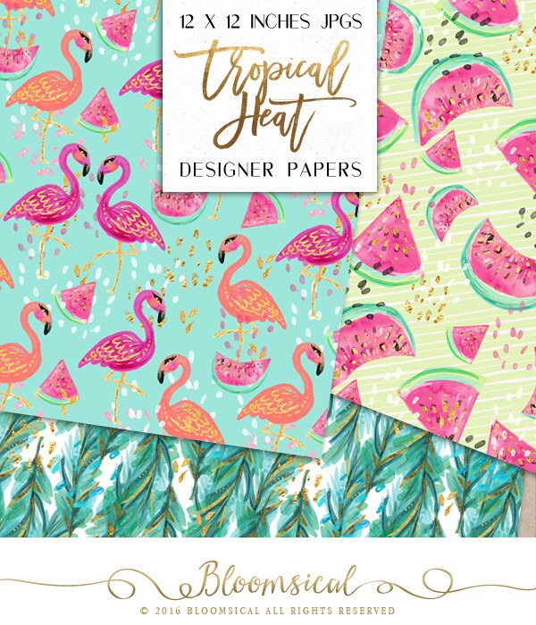 Tropical Digital Papers Summer Beach Girl Watermelon | Etsy