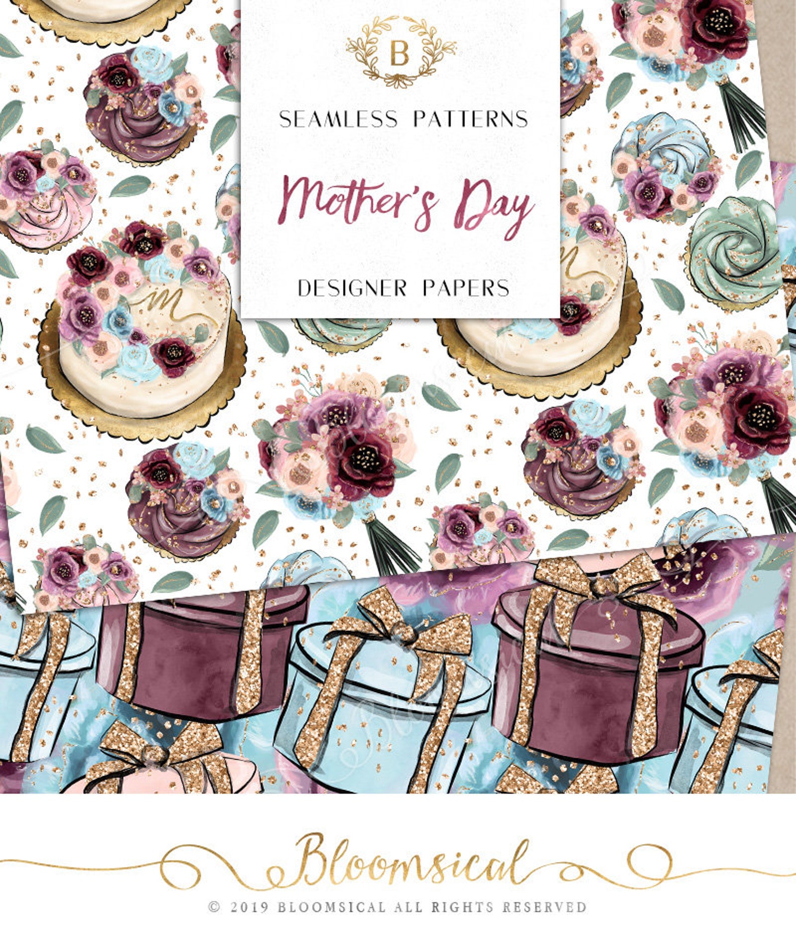 Mother's Day Digital Papers Flowers Bouquet Cake - Etsy