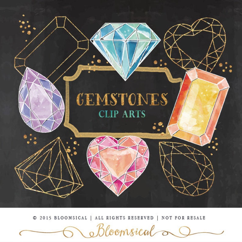 Gemstones Clip Art Hand Drawn watercolor diamond crystal | Etsy