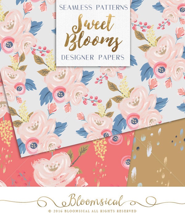 Floral Seamless Digital Papers Hand Drawn Flowers Leaves - Etsy