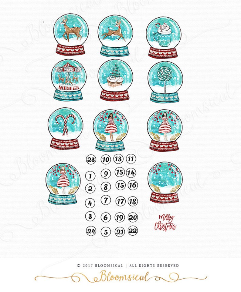 Christmas Wonderland Snow Globes Clip art Winter Count Down | Etsy