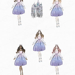 Winter Princess Clip Art Fashion Illustration Girl Castle | Etsy